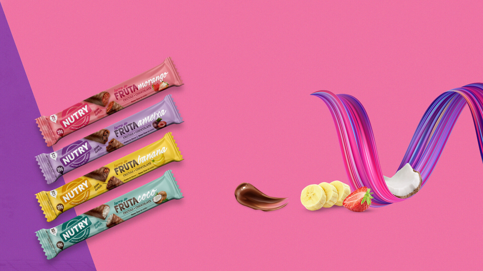 Barra de Fruta Nutry é com fruta de verdade e coberta com chocolate • NUTRY